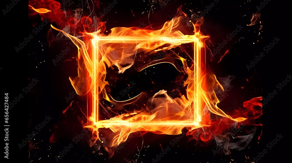 A fire frame with a black background and a black background with a ...