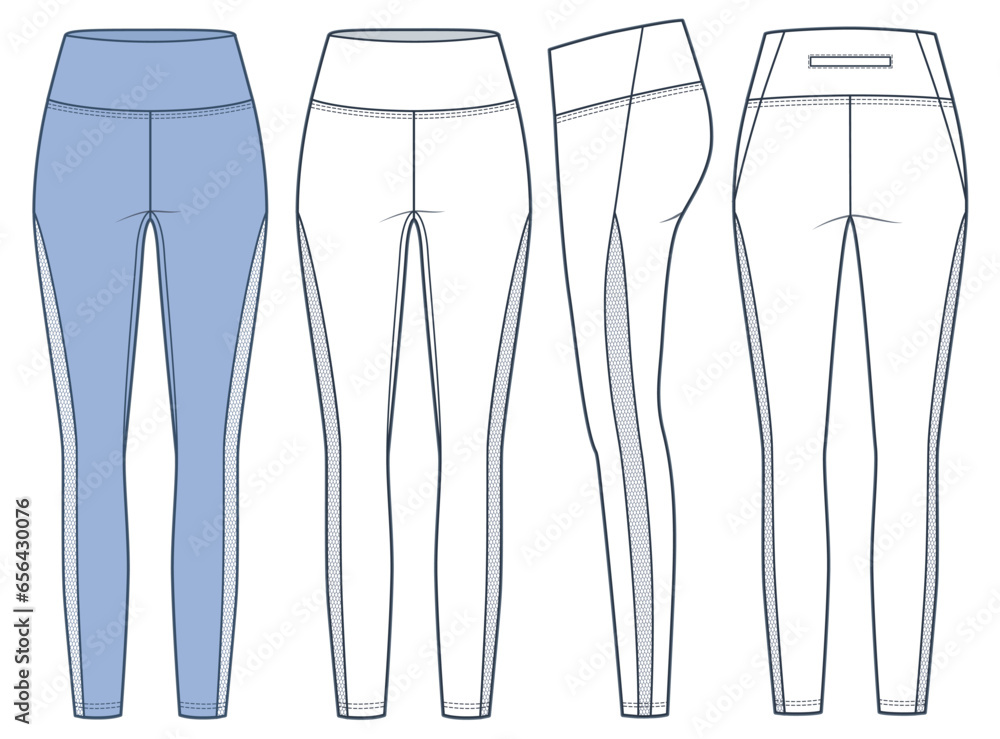 Leggings pants technical fashion illustration. Mesh Leggings fashion ...
