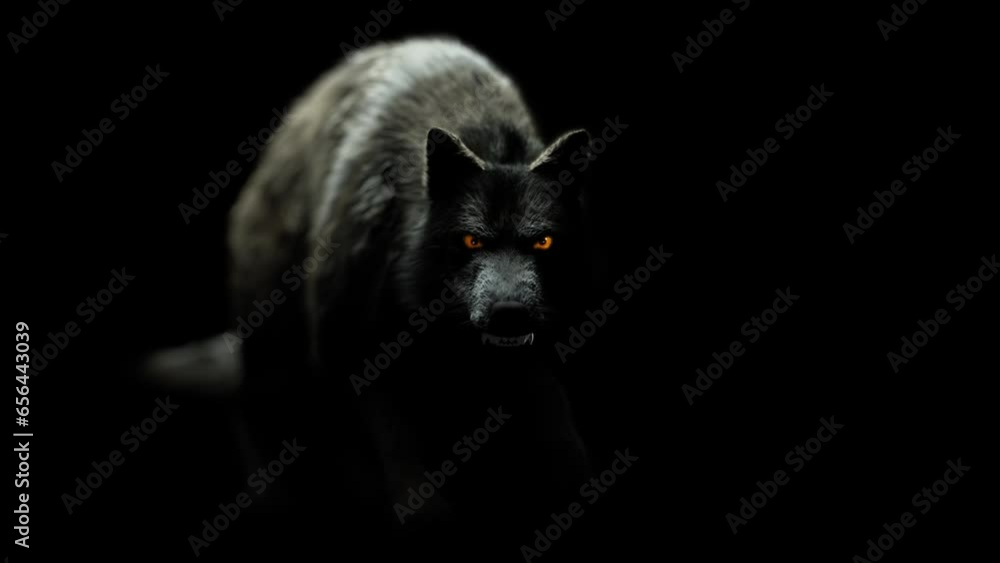 Spooky Wolf: The monster walks in the dark, baring its fangs, with ...