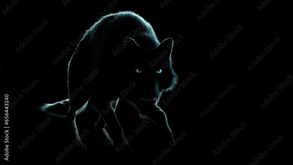 Spooky Wolf: The monster walks in the dark, baring its fangs, with ...