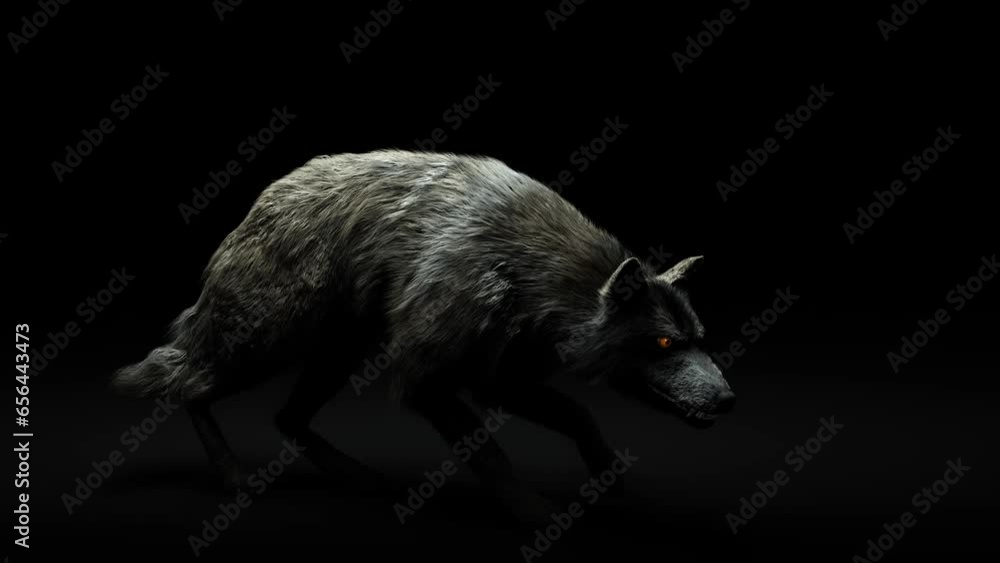 Spooky Wolf: The monster walks in the dark, baring its fangs, with ...