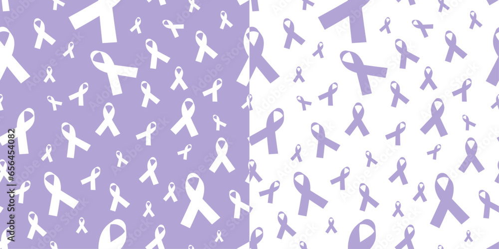 Set of Two Simple and seamless Lavender Awareness Ribbon Pattern ...
