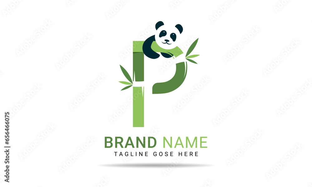 Initial P alphabet with bamboo panda. eco-friendly logo concept. Letter ...