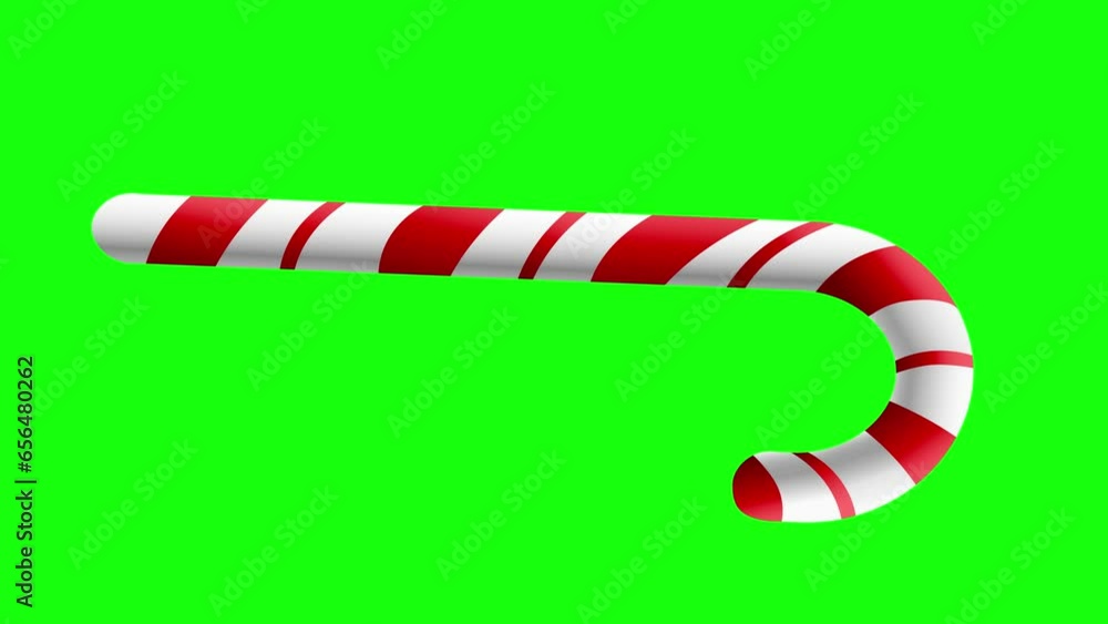 4k Animated 3D Realistic Candy Cane Isolated on Green Chroma Key Screen ...