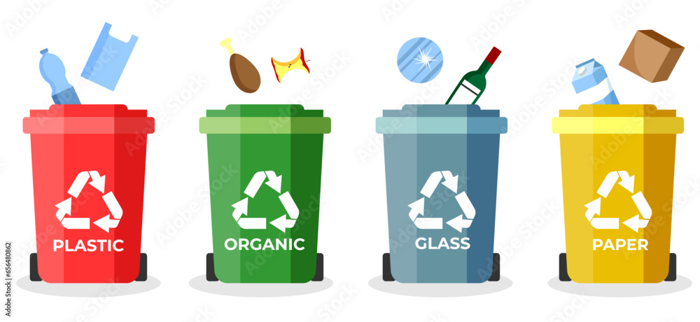 Sorting and recycling garbage by material with different types of ...