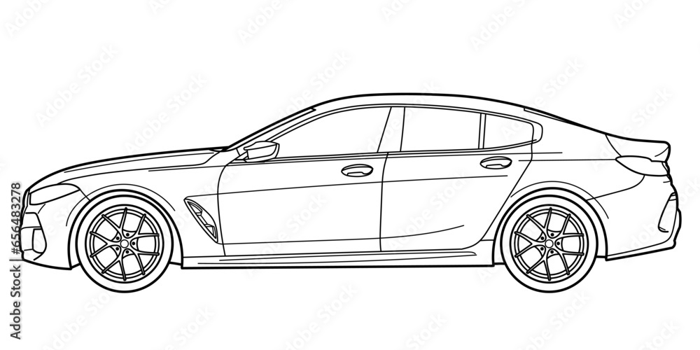 Ivano-Frankivsk, Ukraine - 2 October 2023: Outline drawing of a BMW ...