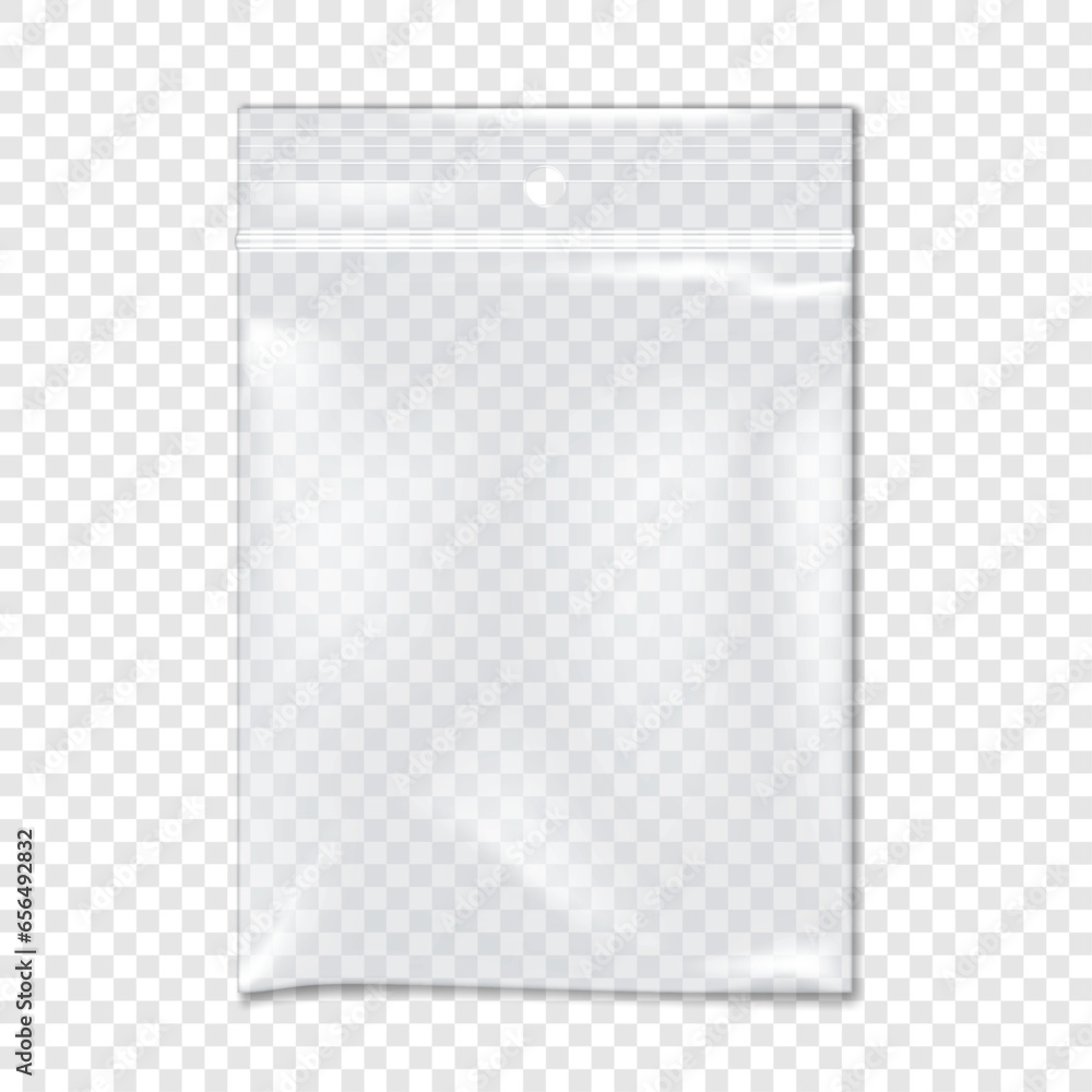 Clear vinyl zipper pouch with hanging hole realistic vector mockup ...