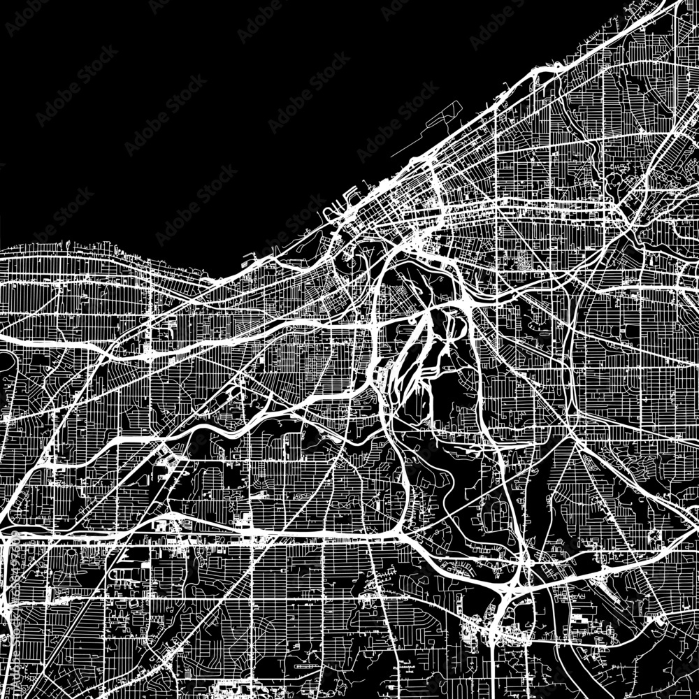 1:1 square aspect ratio vector road map of the city of Cleveland Ohio ...