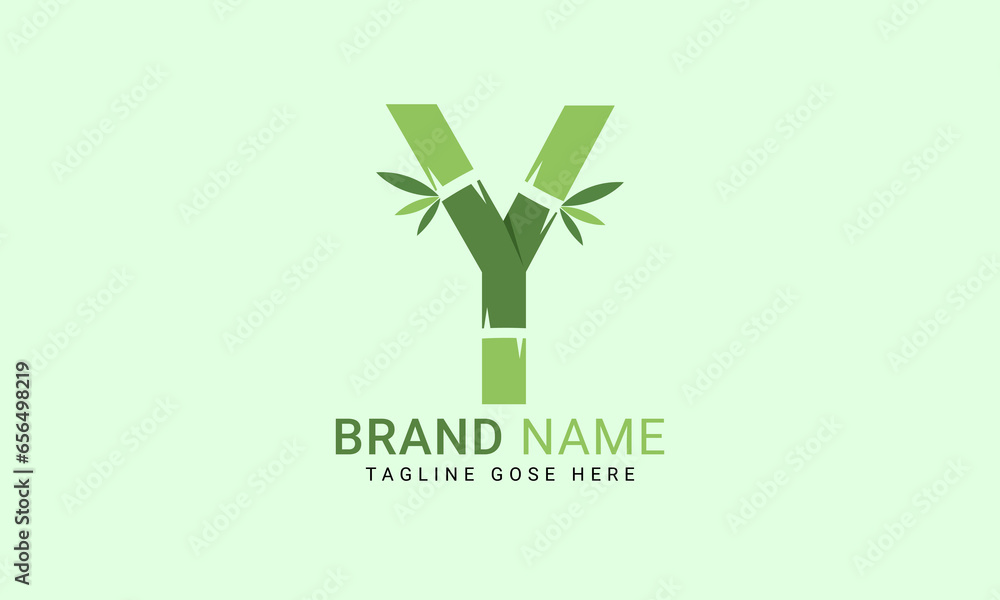 Initial Y alphabet with bamboo leaf. eco-friendly logo concept. Letter ...