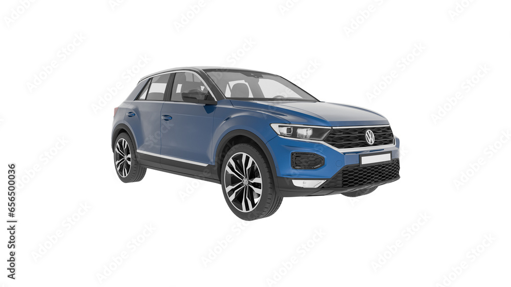 3d rendering of blue VOLKSWAGEN T-ROC car isolated on white background ...