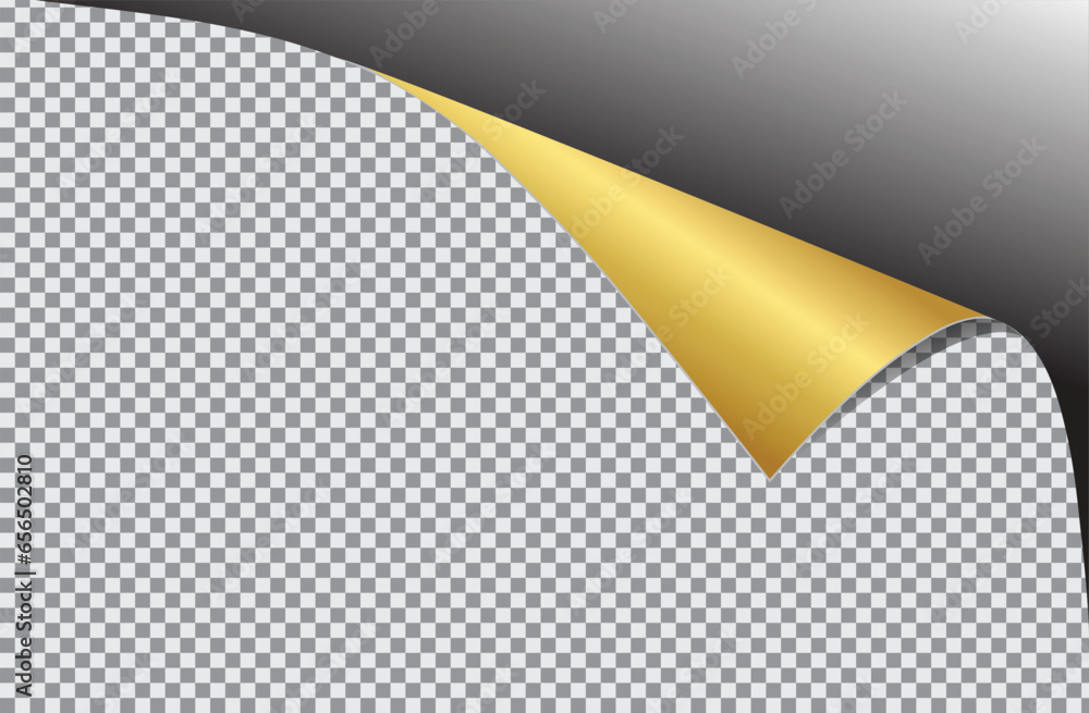 Gold curled corner with reflection and shadow on transparent background ...