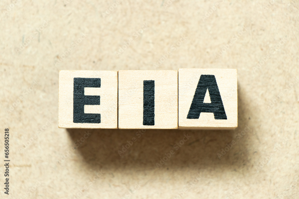 Alphabet letter block in word EIA (abbreviation of Environmental Impact ...