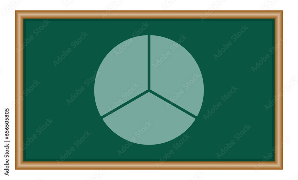 Circle divided into three equal segments. One third fraction circle ...