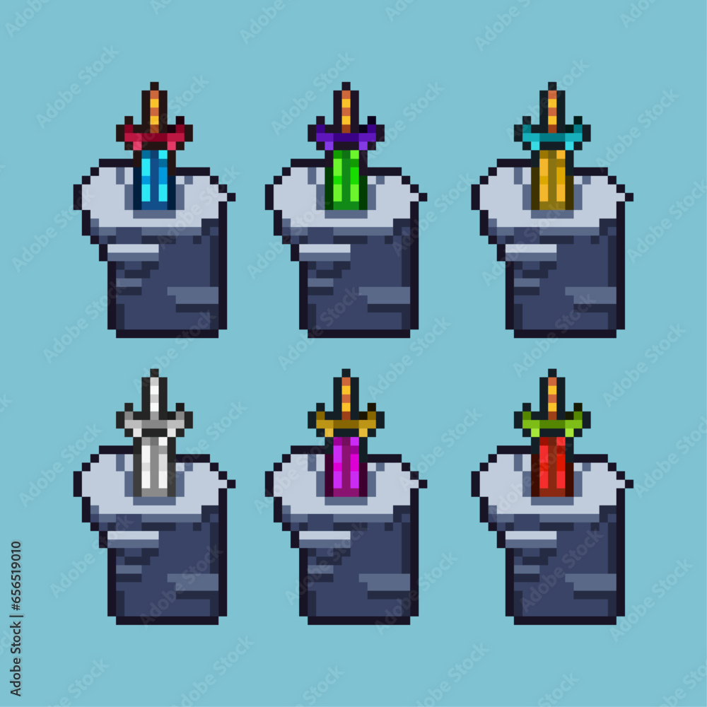 Pixel art sets of sword with variation color item asset. Simple bits of ...