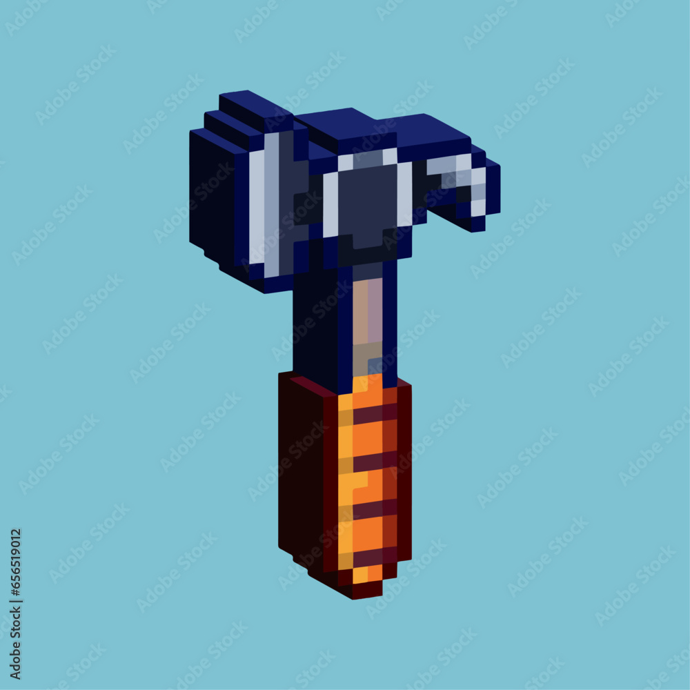 Isometric Pixel art 3d of hammer for items asset. Hammer on pixelated ...