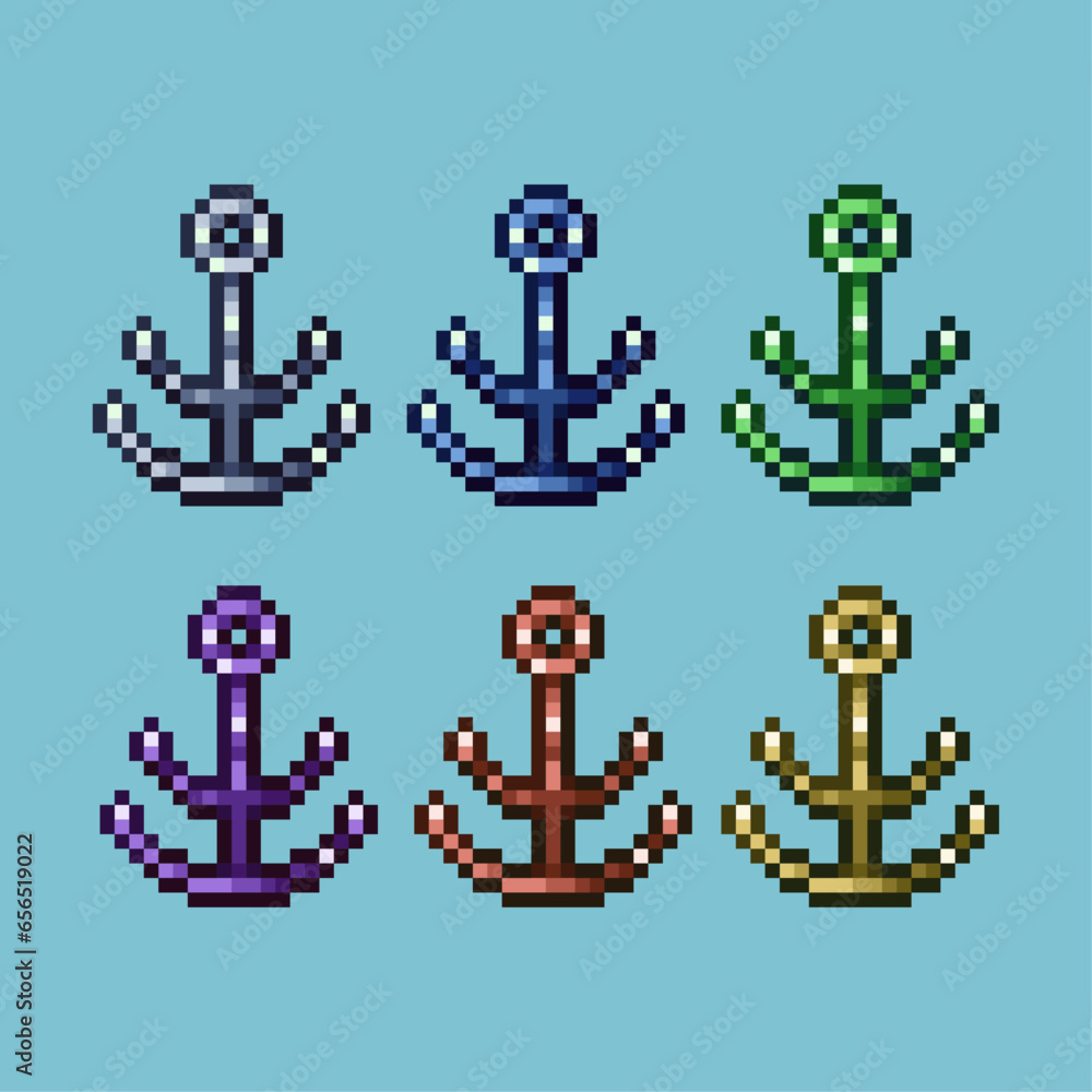 Pixel art sets of ship ancor with variation color item asset. Simple ...