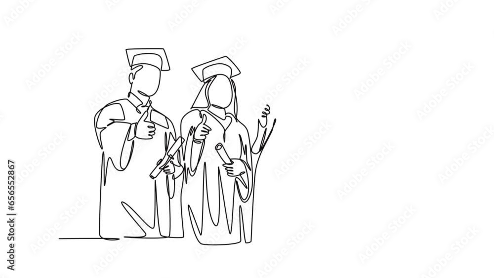 Animated self drawing of continuous line draw group of graduate male ...