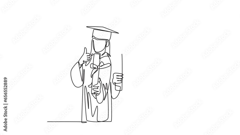 Animated self drawing of continuous line draw young happy couple male ...
