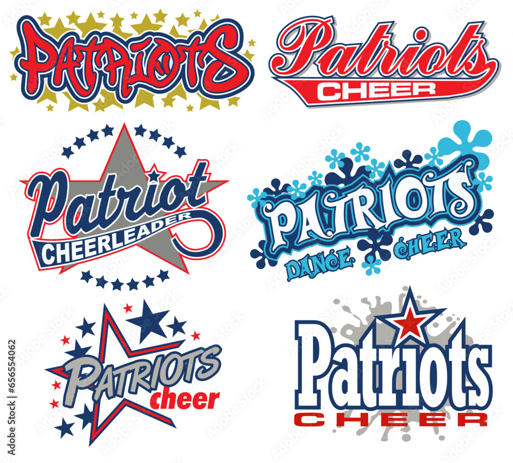 collection of patriots cheer team designs for school, college or league ...