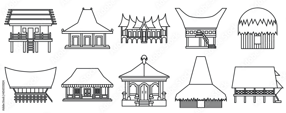 Indonesian traditional house collection, set of rumah adat vector ...