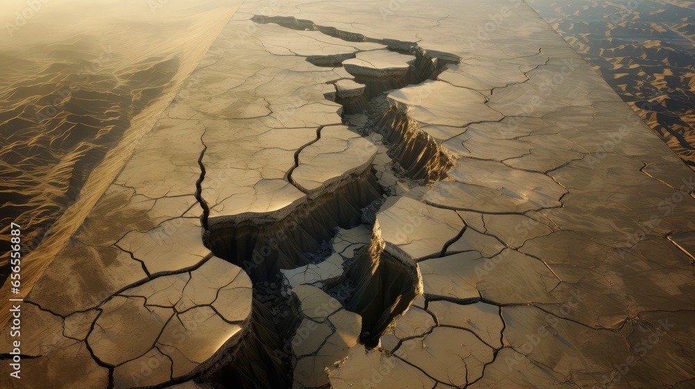 The image of the broken fault line stretching for kilometers of a very ...