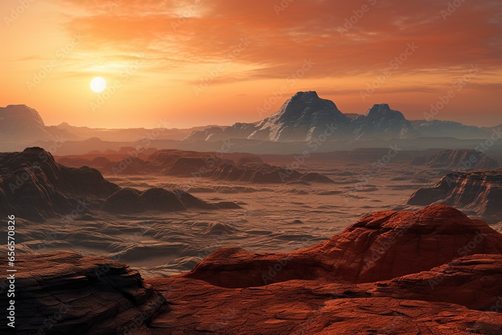 Mars-like terrain on Earth, photographed at sunrise for a contrasting ...