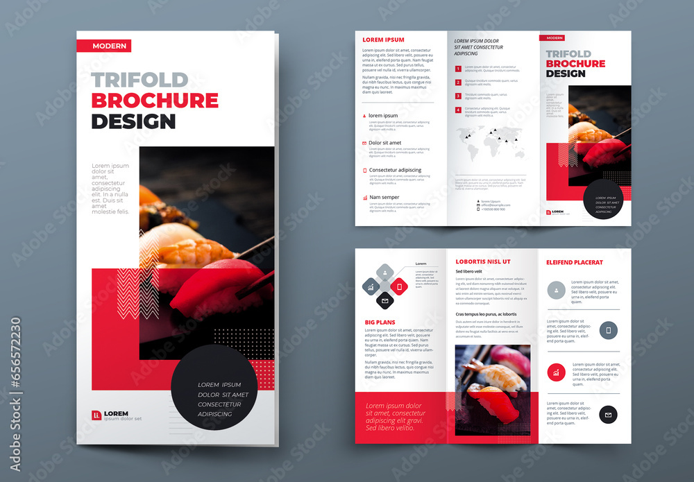 Business Trifold Brochure Layout with Red flat Elements Stock Template ...
