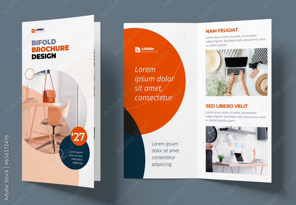 Bifold Layout with Color flat Circle Elements Stock Template | Adobe Stock