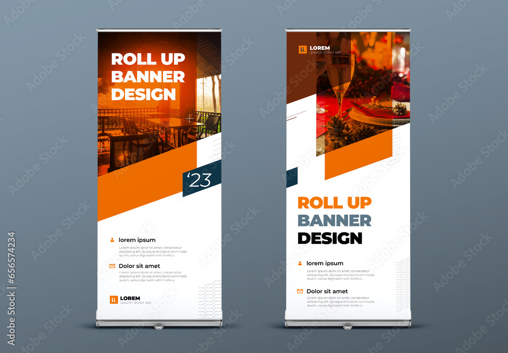 Business Roll Up Banner Layout with Orange flat Elements Stock Template ...