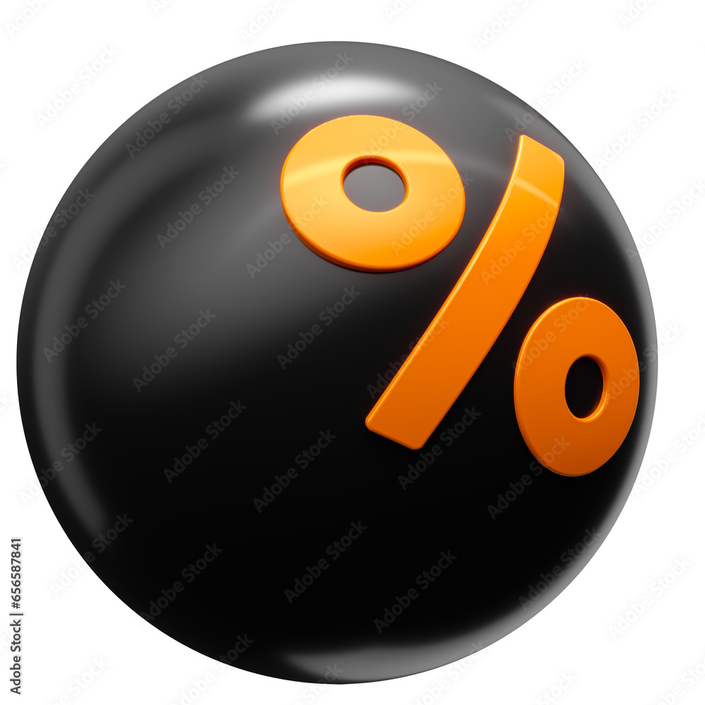 Ball with black and orange percentage icon on transparent background in 3D Illustration Stock ...