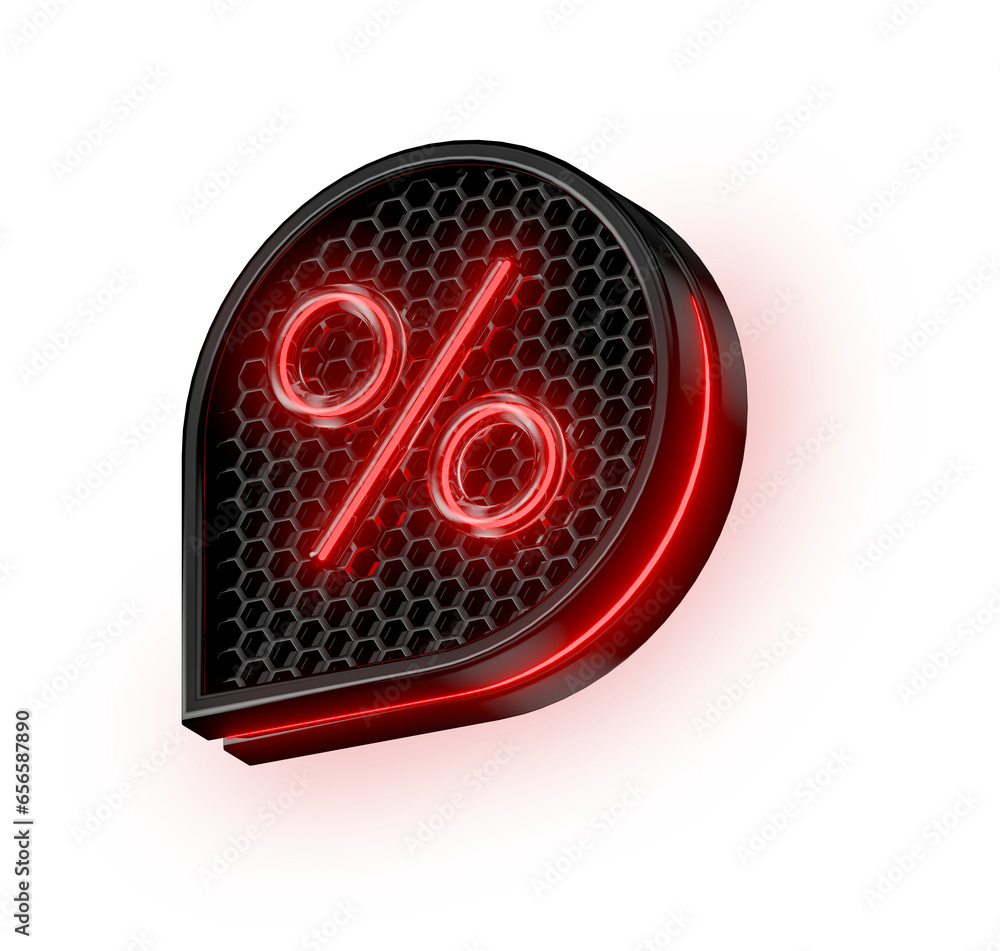 Percentage icon with grid and neon on transparent background in 3D ...