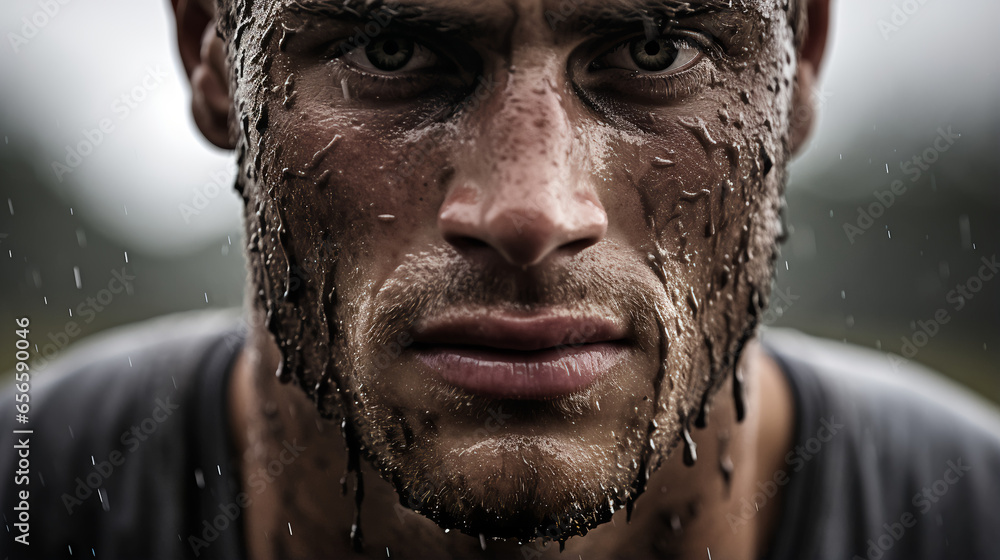 Foto de an athlete's face shows a mix of exhaustion and determination ...