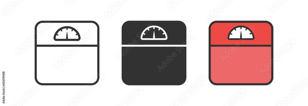 Weight scale icon. Overweight body symbol. Kg scale. Diet control signs ...