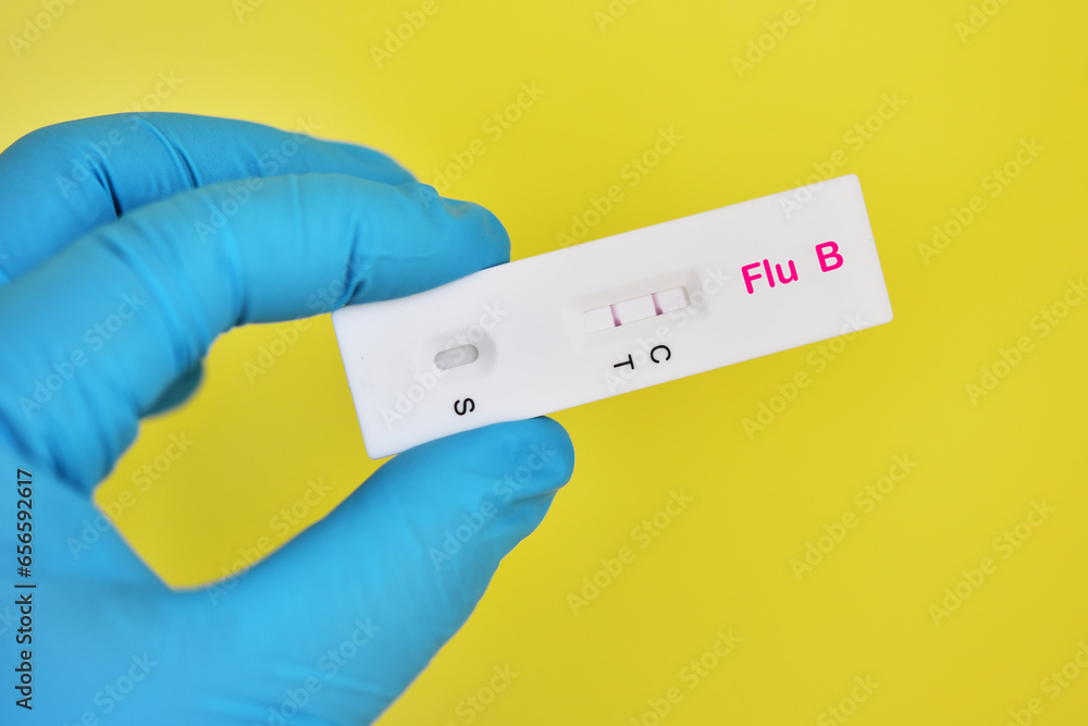 Influenza B virus positive test result by using rapid test device Stock ...