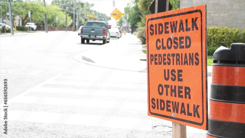sidewalk closed pedestrians use other sidewalk writing caption text ...