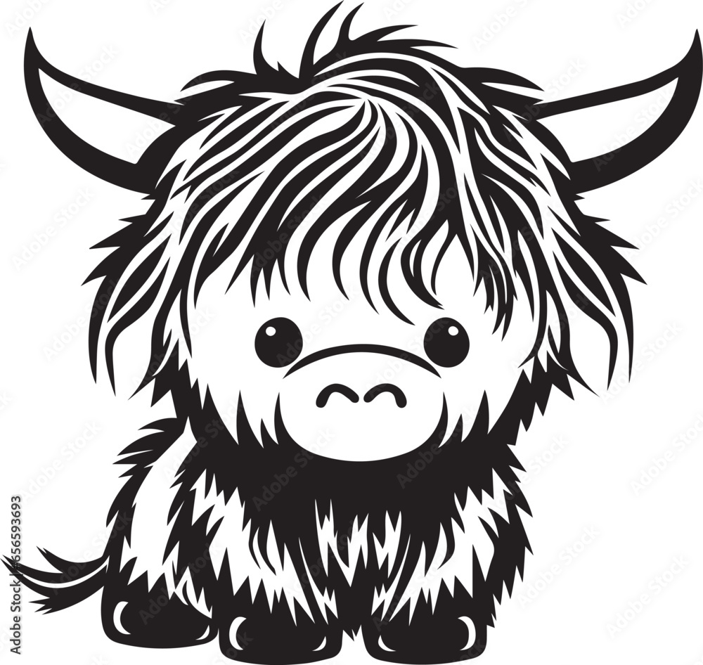 Cartoon Scottish Highland Cow on White Background - Vector Farm Animal ...