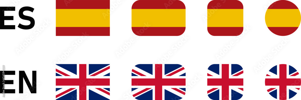 Vetor de Flag Icon Set including UK United Kingdom and Spain Flags for ...