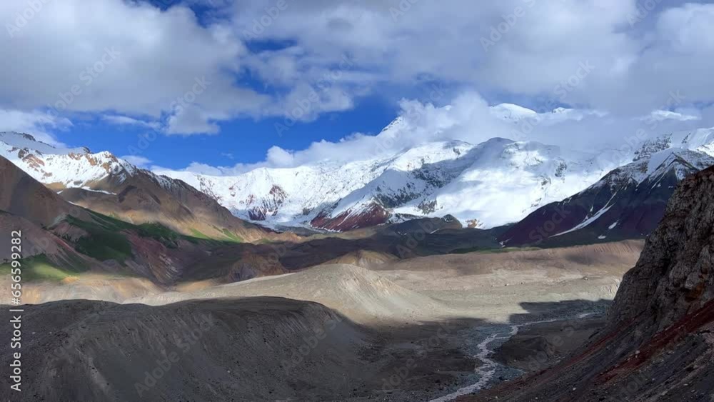 View of Lenin Peak, one of the highest peaks of Central Asia. The Pamir mountain system ...