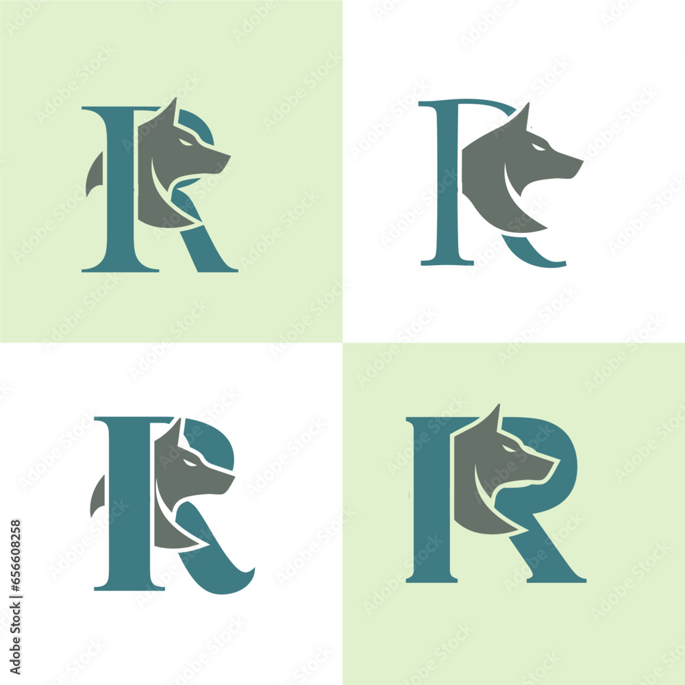 Initials Logo Design Alphabet Letter R I Wolf Logo Design Concept Stock ...