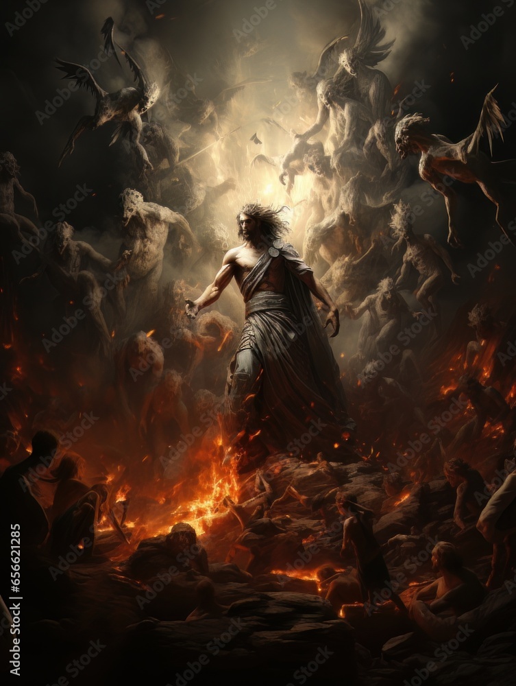 Confrontation between angel and demon, good and evil, Christian oil ...