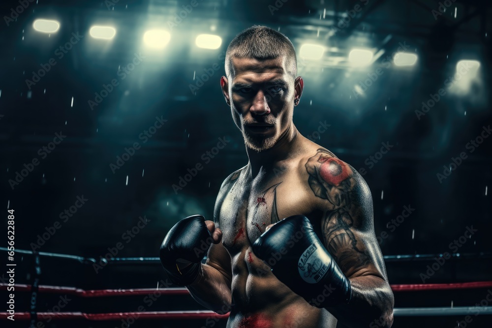 Mixed martial artist posing in the ring, Thai boxing, Boxing fight ...