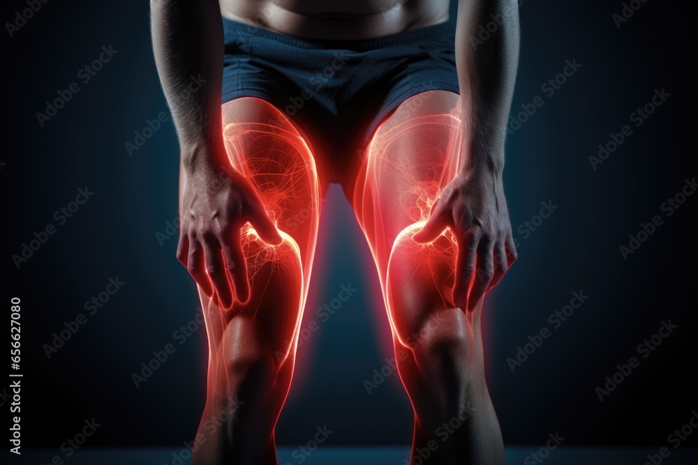 Caucasian Young Adult Male with Highlighted Knee Expressing Pain due to ...