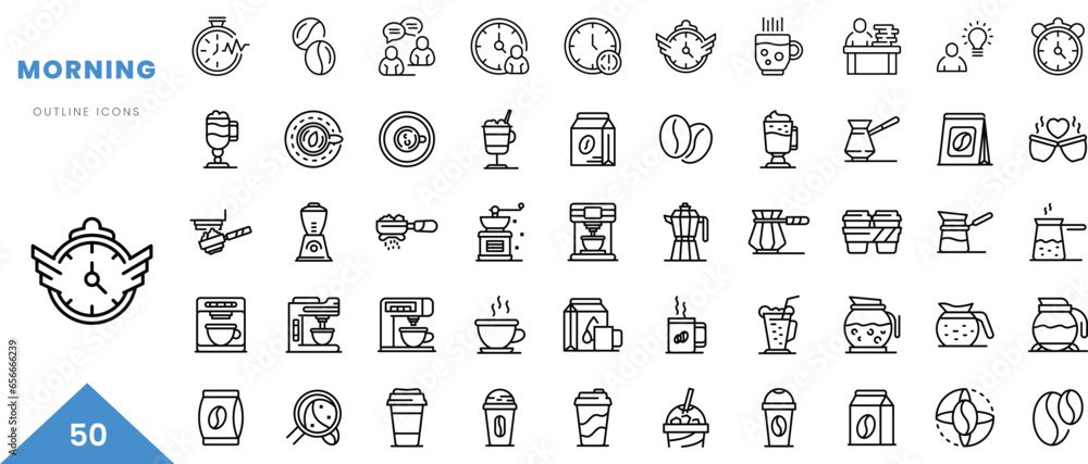 morning outline icon collection. Minimal linear icon pack. Vector ...