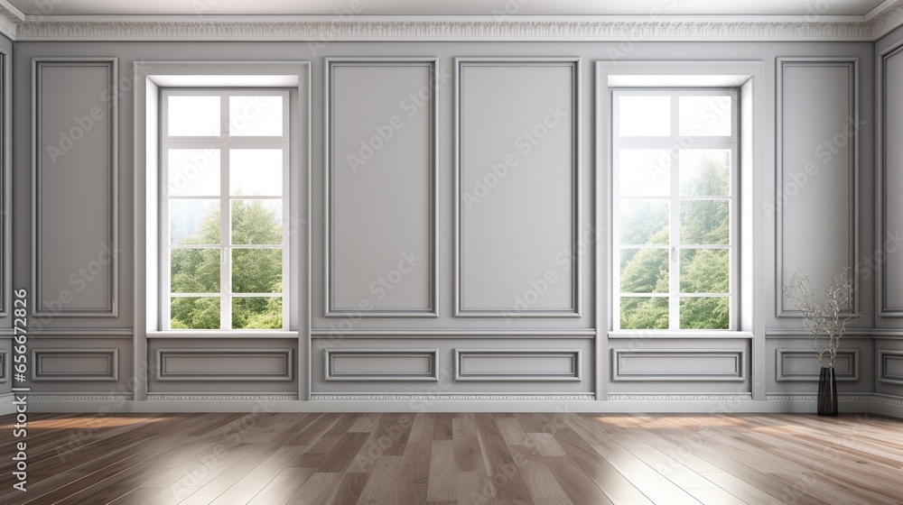 Classical empty room interior 3d render,The rooms have wooden floors ...