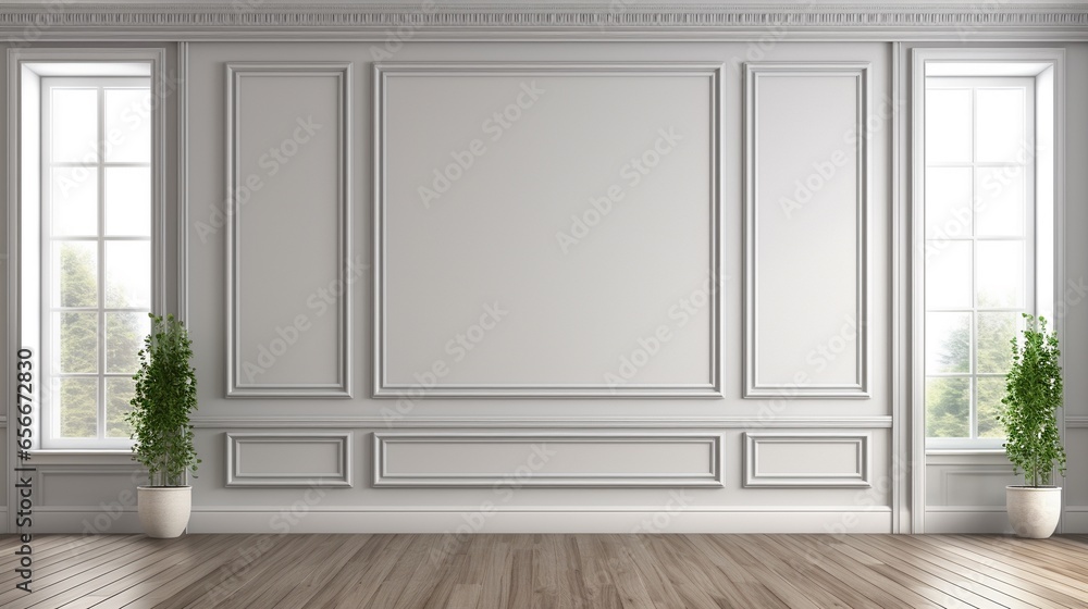 Classical empty room interior 3d render,The rooms have wooden floors ...