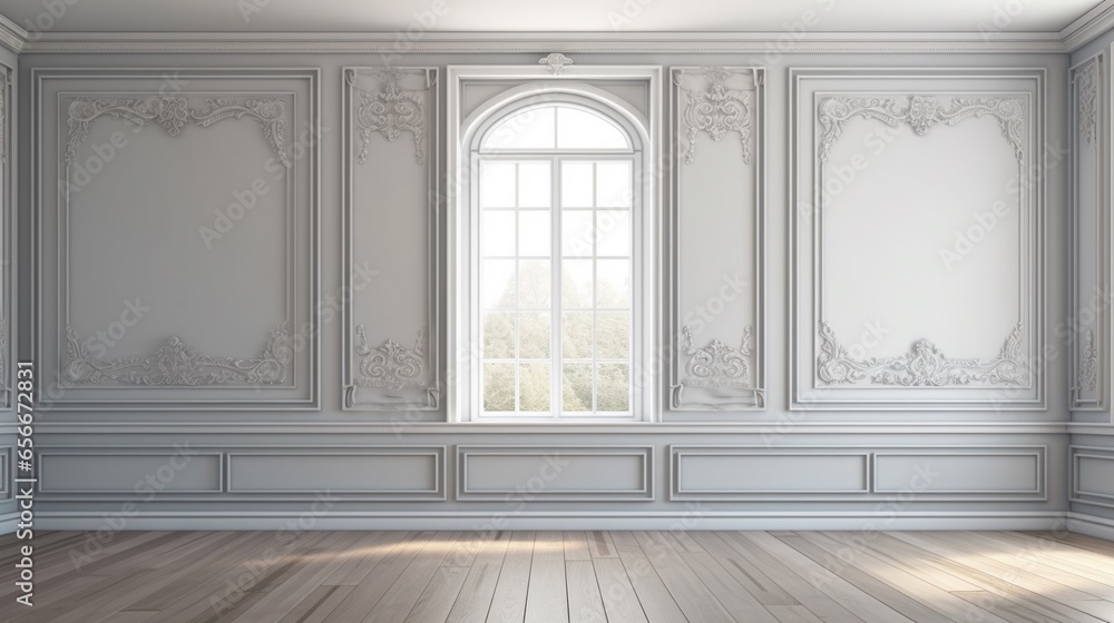 Classical empty room interior 3d render,The rooms have wooden floors ...