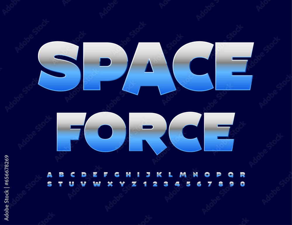 Vector silver logo Space Force. Blue Metallic Font. Unique Alphabet ...