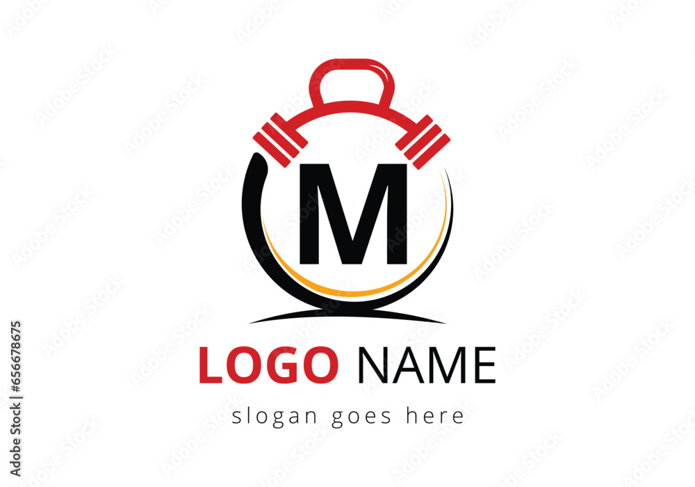 Letter M Logo With barbell. Fitness Gym logo. Lifting vector logo ...