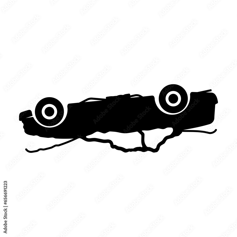 Overturned damaged car icon. Accident, disaster. Road accident. Black ...
