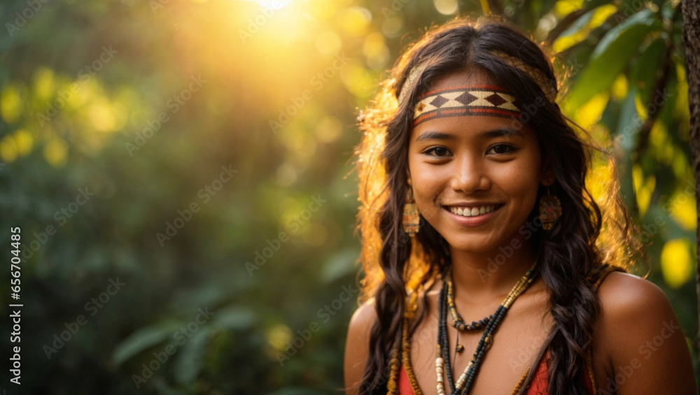 indigenous woman smiling in her home, Amazon jungle tribe, native ...